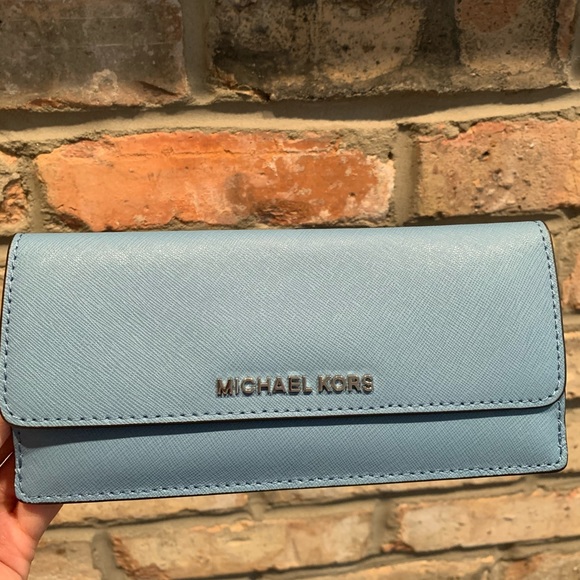 Michael Kors | Bags | Firm Price Michael Kors Flat Wallet Sky Blue ...